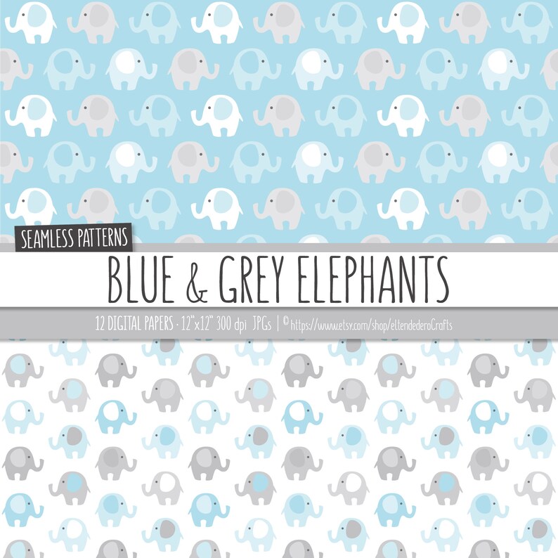 Baby Elephant Digital Paper Package. Blue and Grey Elephants - Etsy