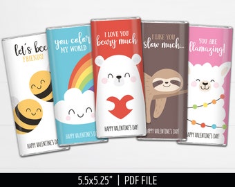 Kids Valentines Chocolate Bar Wrappers. Classroom Large Candy Bar ...