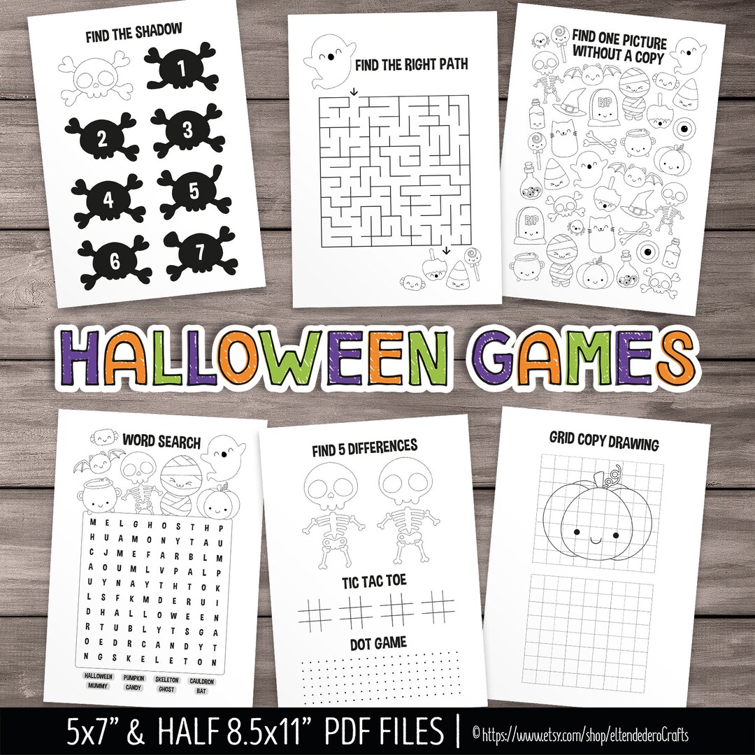 PRINTABLE Halloween Party Games. Kids Halloween Coloring Pages. Doodle ...