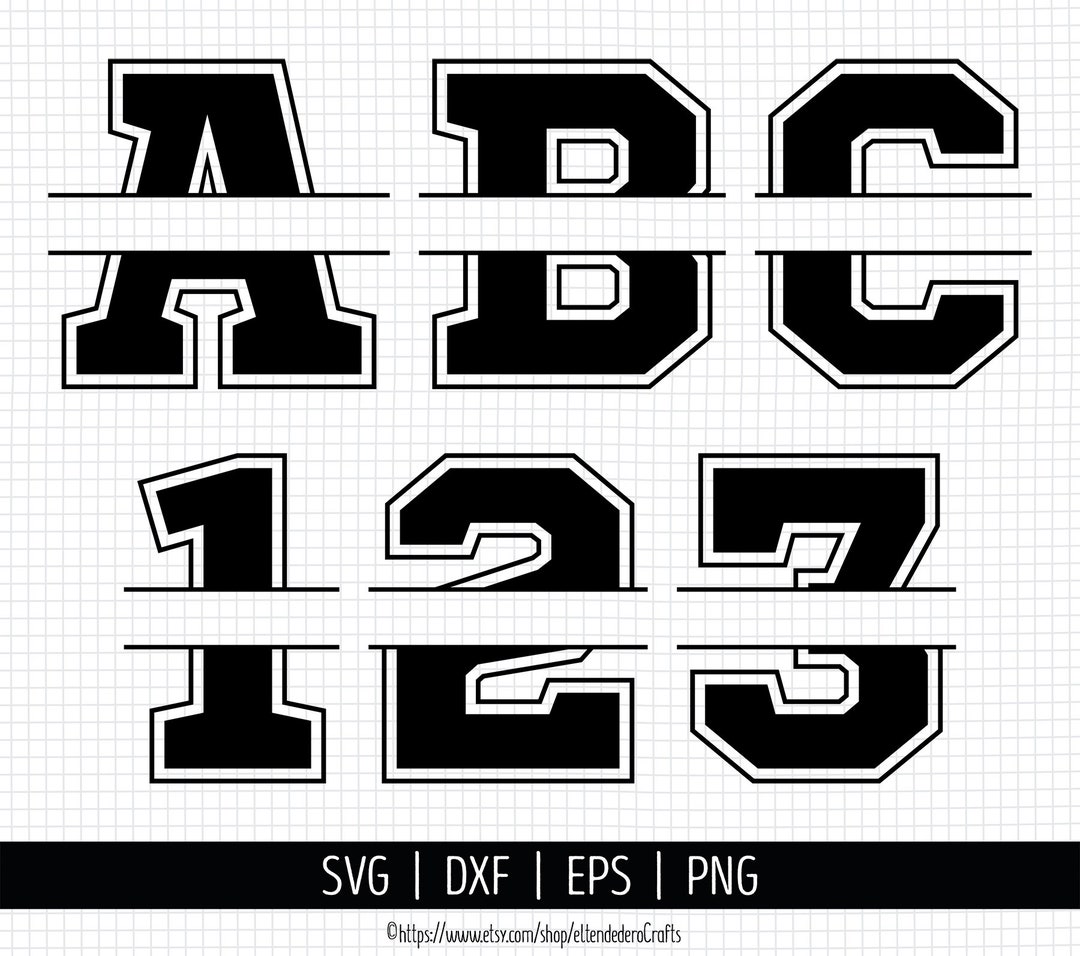 Split Alphabet SVG. Sports Font Clipart. College Letters and Numbers ...