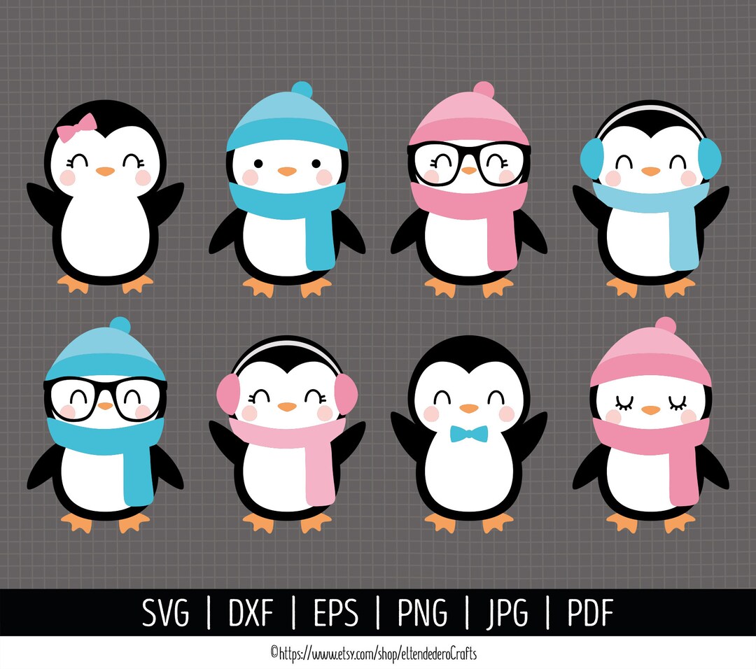 Penguin SVG. Baby Girl and Boy Penguins PNG Clipart. Kids Penguin With ...