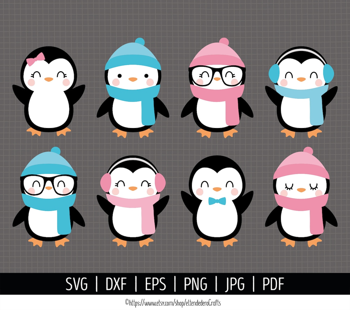 Penguin SVG. Baby Girl and Boy Penguins PNG Clipart. Kids Penguin With ...