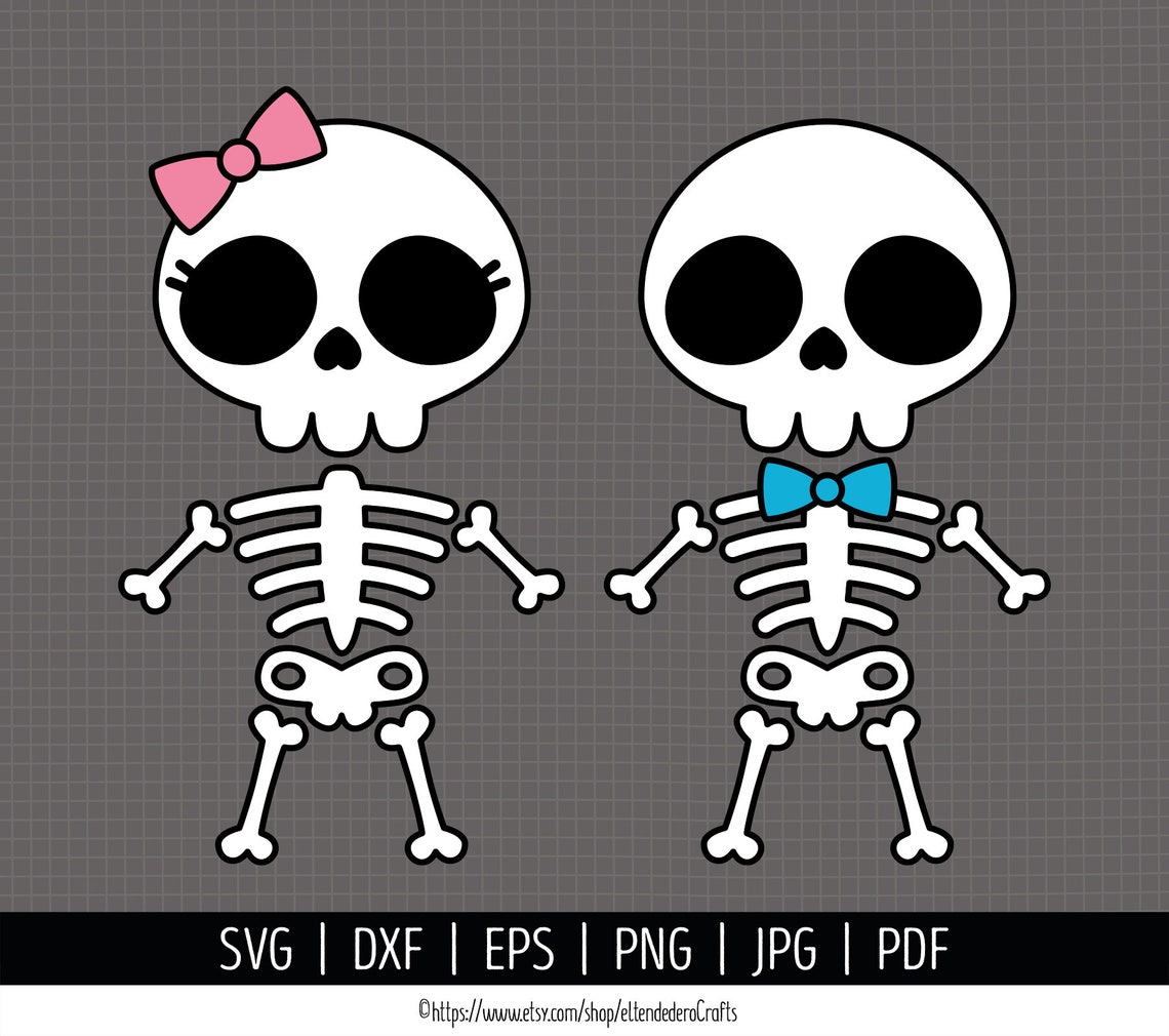 Skeleton SVG. Kids Halloween Skeleton Girl & Boy Clipart. Baby Cute ...