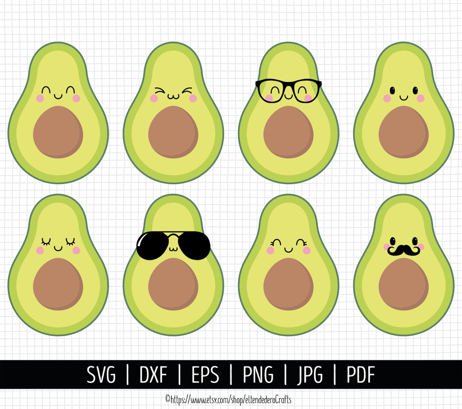 SVG Aguacates. Archivos Corte Palta Kawaii. Vectores Máquinas Corte ...