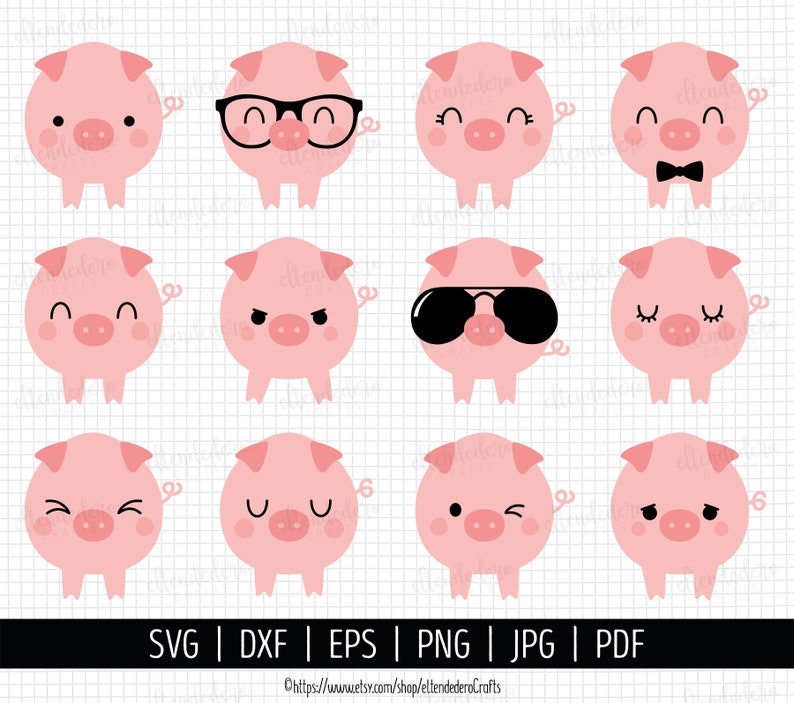 SVG Cerditos. Archivos Corte lCerdos Bebé Infantil. Clipart Lechones Niño, Niña, Gafas de Sol ...