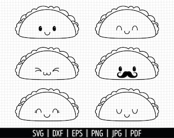 Taco SVG. Cinco De Mayo Cut Files. Mexican Food SVG, Kids Kawaii Taco PNG Clipart. Cute Face ...