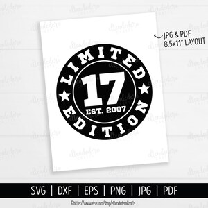 Seventeen Est 2007 SVG. 17th Birthday Shirt Vector for Cutting Machine ...