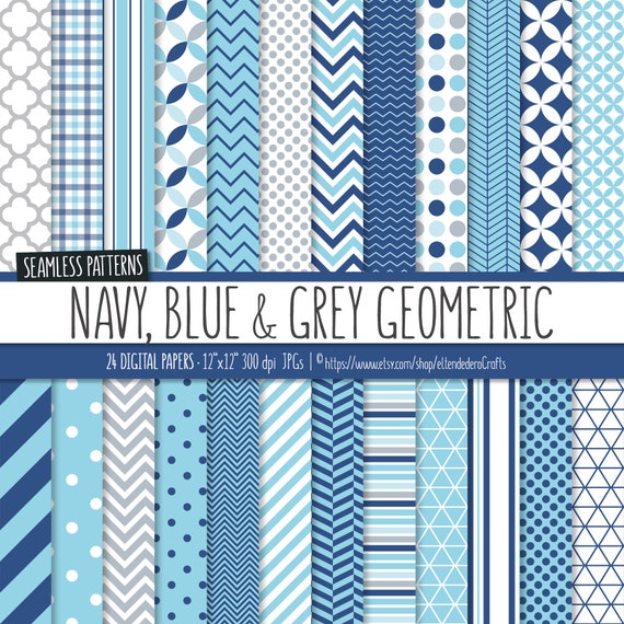Geometric Digital Paper Package With Navy Blue & Grey | Etsy