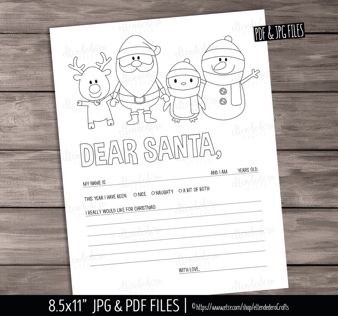 PRINTABLE Letter to Santa Coloring Page. Christmas Holidays - Etsy