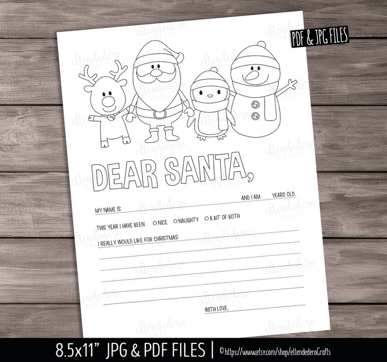 PRINTABLE Letter to Santa Coloring Page. Christmas Holidays - Etsy