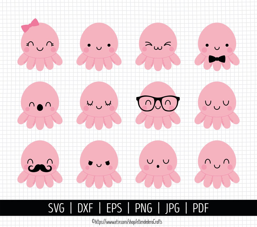 Baby Octopus SVG Bundle. Cartoon Sea Animals Cut Files. Cute Kids ...