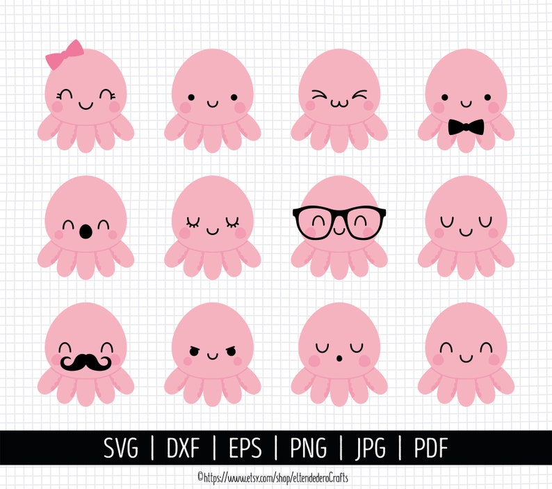 Baby Octopus SVG Bundle. Cartoon Sea Animals Cut Files. Cute - Etsy