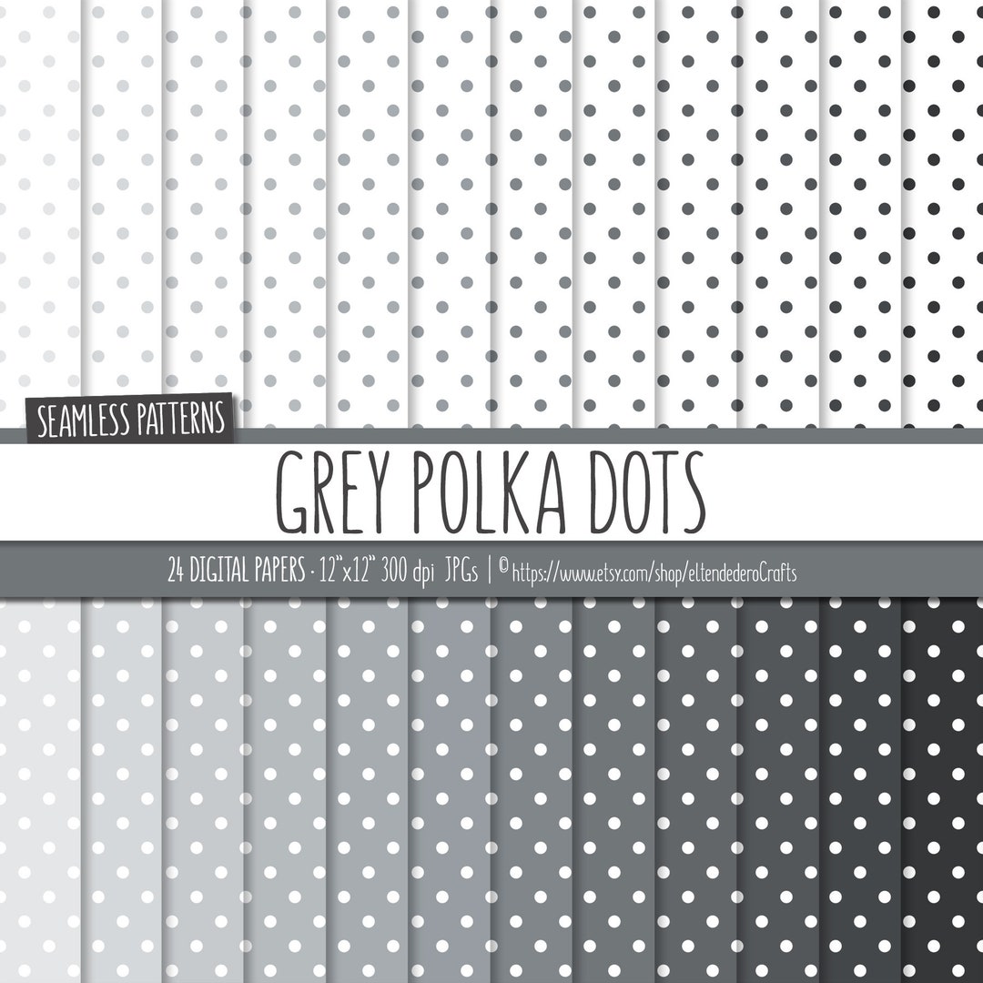 Grey Polka Dot Digital Paper Pack. Monochrome Gray Dotted Backgrounds ...