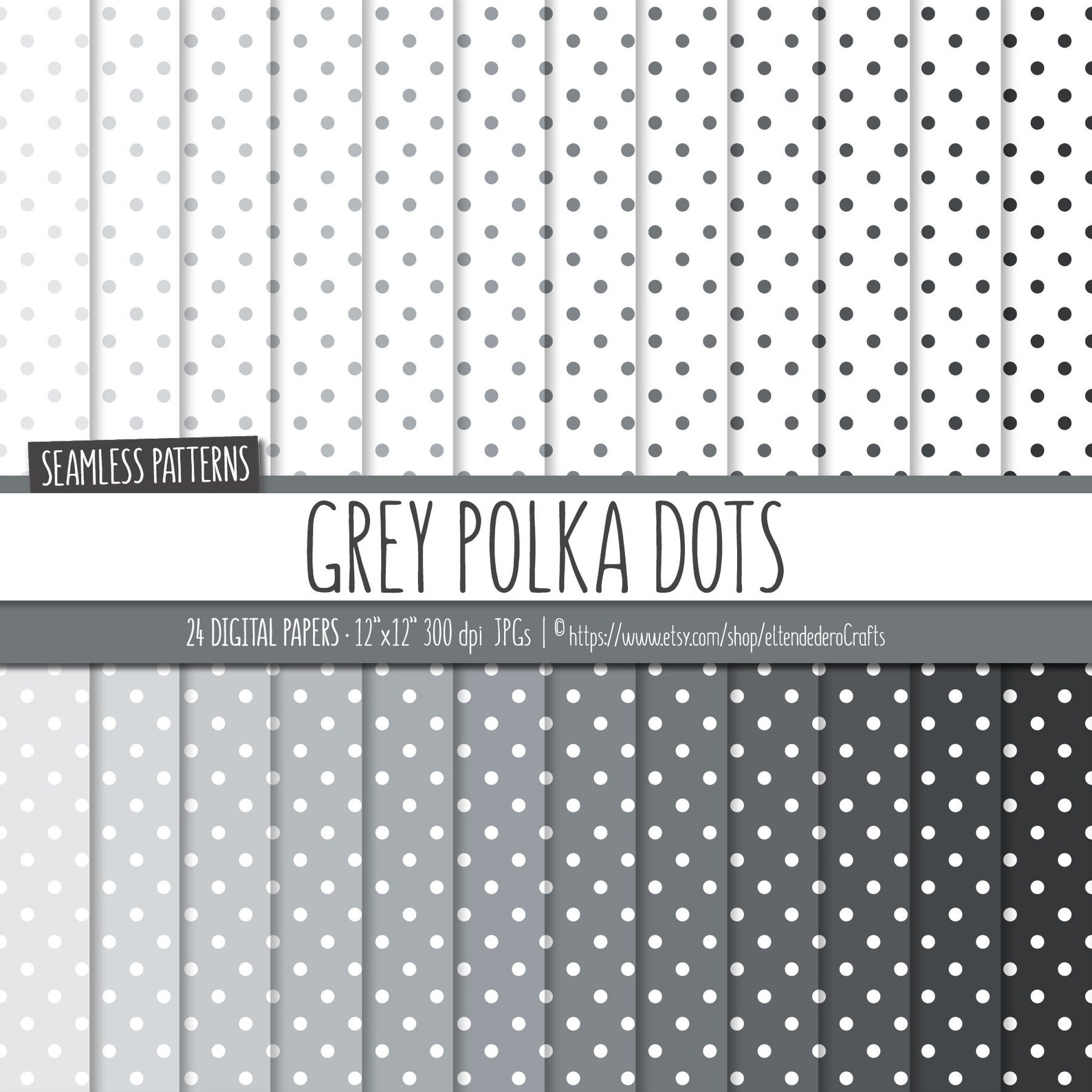 Grey Polka Dot Digital Paper Pack. Monochrome Gray Dotted - Etsy