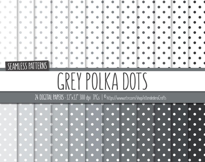 Grey Polka Dot Digital Paper Pack. Monochrome Gray Dotted - Etsy