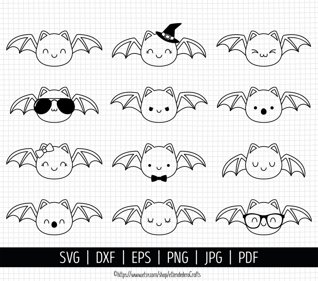 Bat SVG. Kids Halloween Bats Bundle Clipart. Cute Kawaii Girl Bat ...