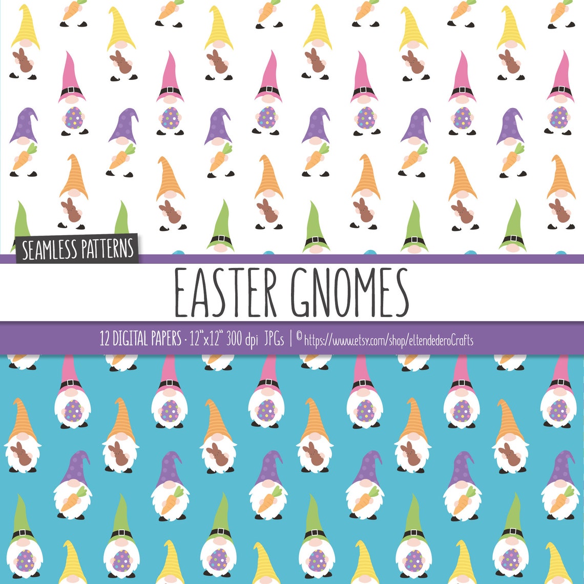 Easter Gnome Digital Paper Package. Kids Easter Seamless | Etsy