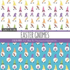 Easter Gnome Digital Paper Package. Kids Easter Seamless Patterns With ...