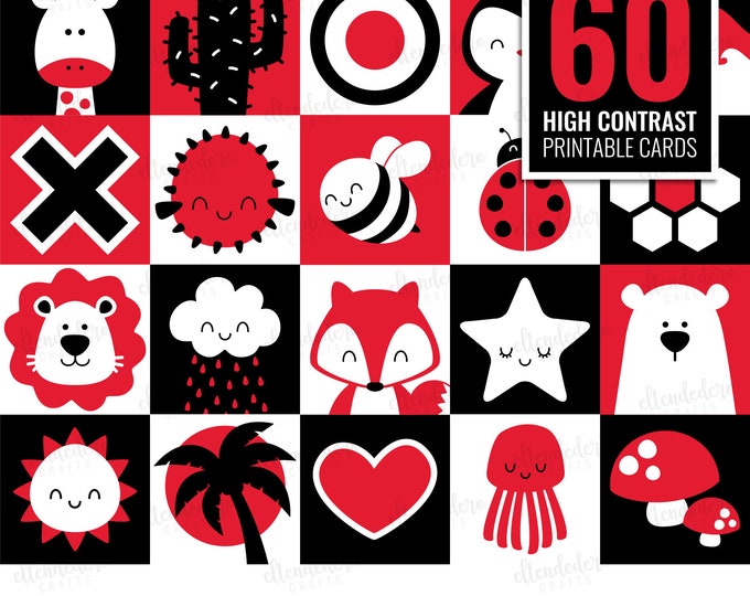 PRINTABLE High Contrast Baby Cards. Flash Cards, Infant Stimulation ...