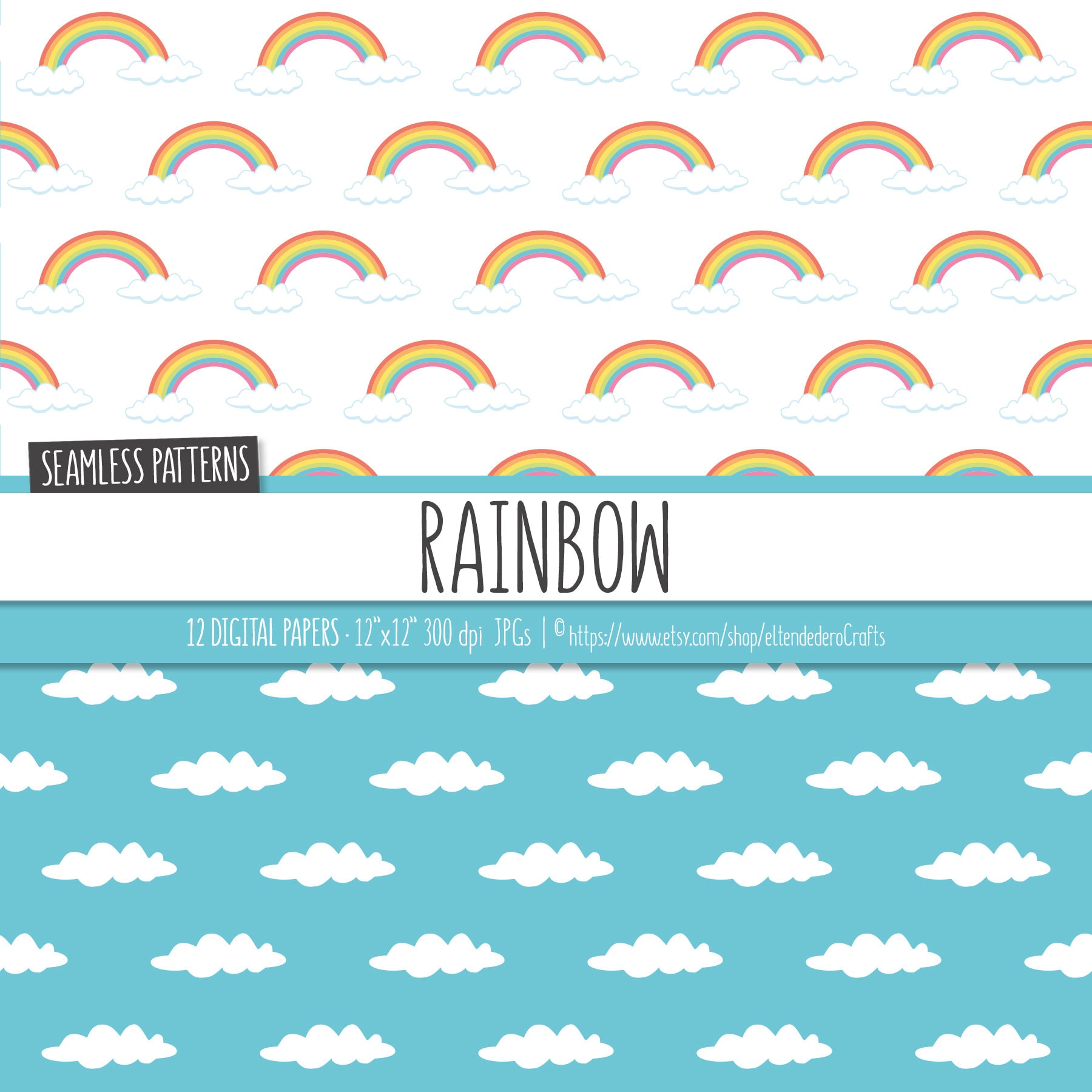 Rainbow Digital Paper Pack. Multicolor Rainbows Stripes - Etsy