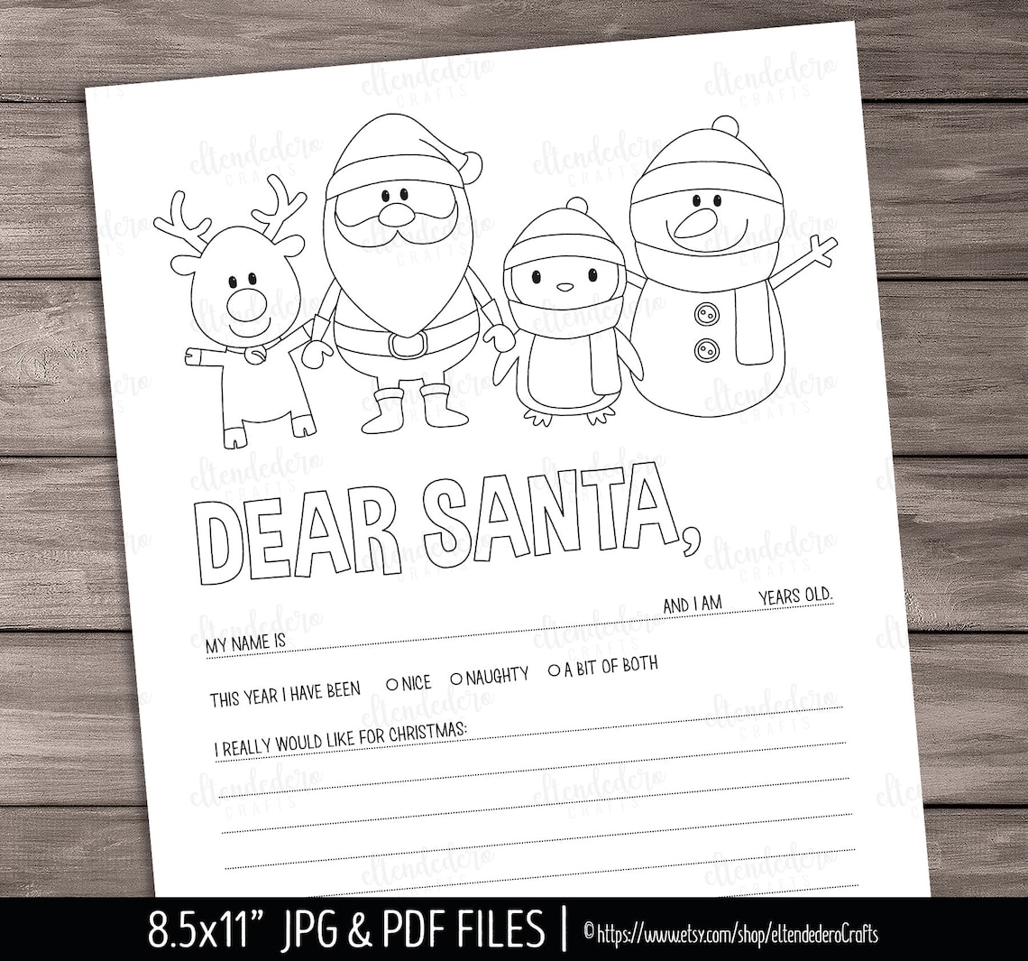 PRINTABLE Letter to Santa Coloring Page. Christmas Holidays - Etsy
