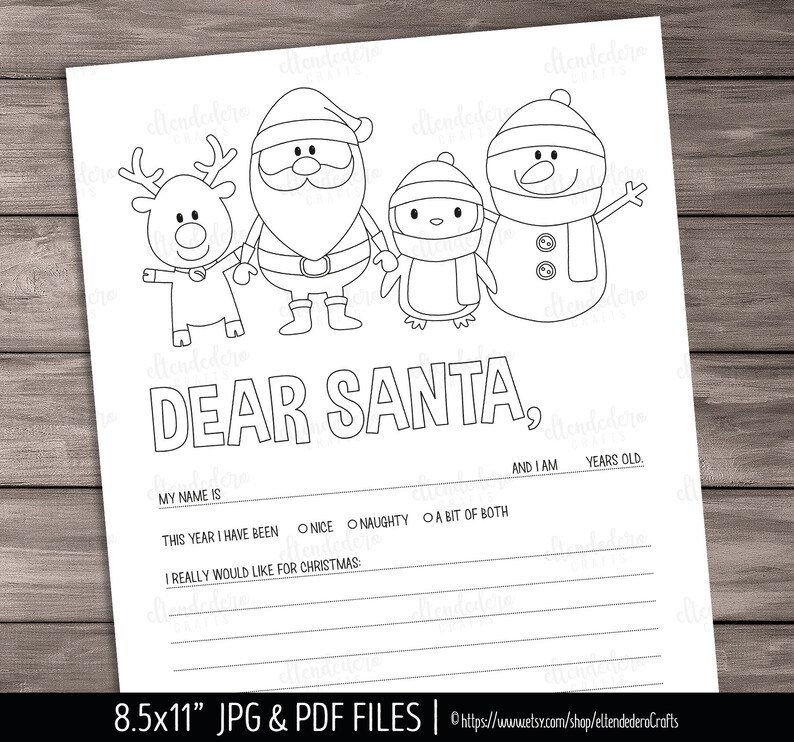 PRINTABLE Letter to Santa Coloring Page. Christmas Holidays - Etsy