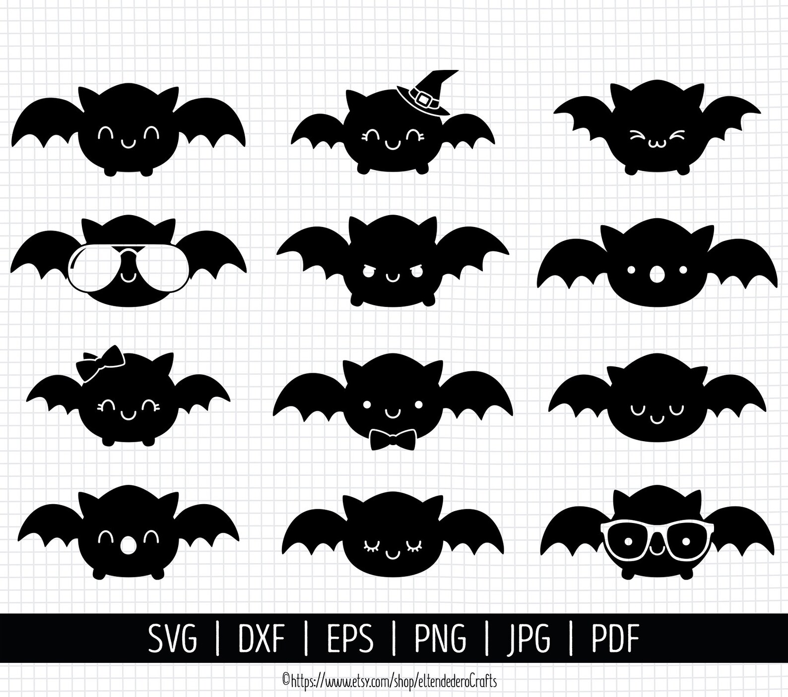 Bat SVG. Kids Halloween Bats Bundle Clipart. Cute Kawaii Girl - Etsy