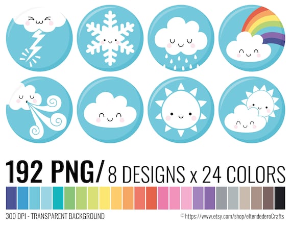 Weather Clipart. Cute Weather Icons Clip Art PNG. Digital | Etsy