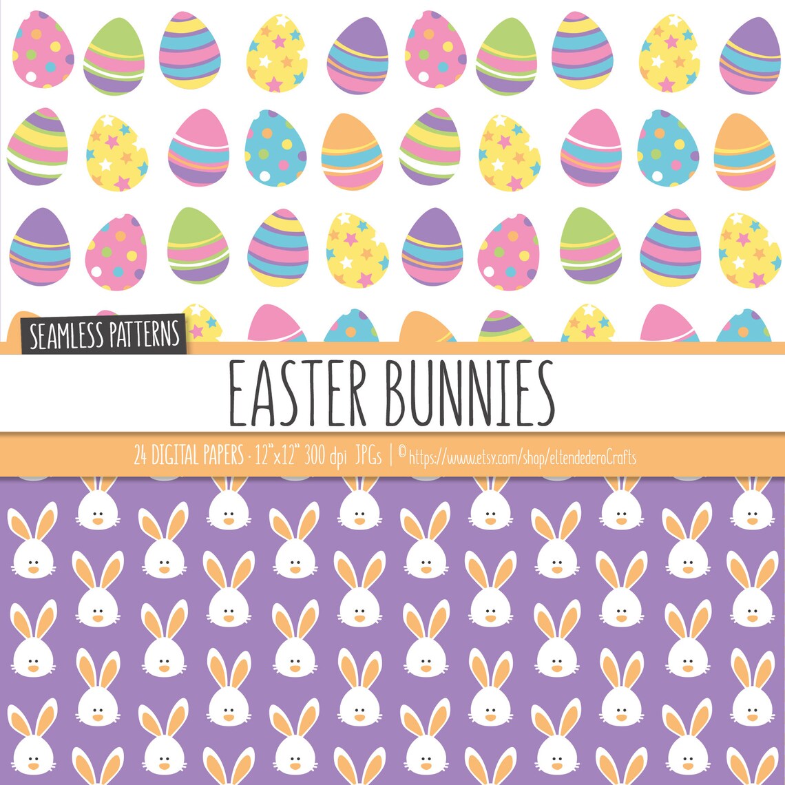 Easter Digital Paper Package. Kids Easter Bunnies Seamless | Etsy