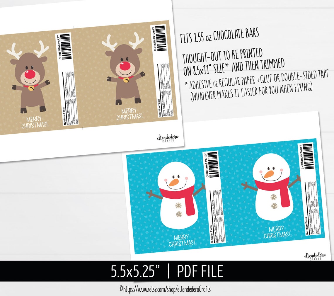PRINTABLE Christmas Chocolate Bar Wrappers. Kids Classroom - Etsy