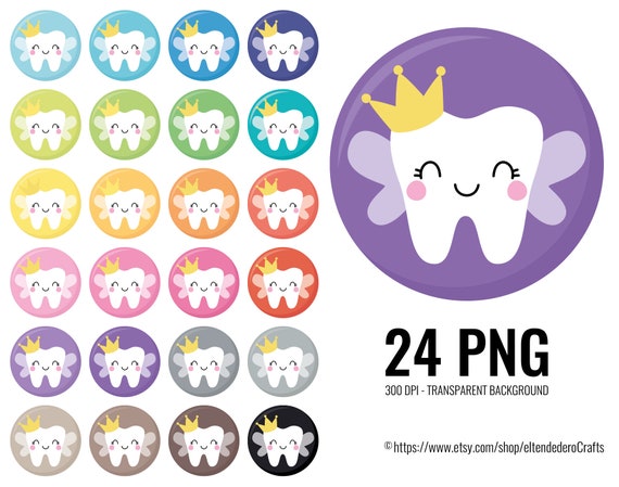 Tooth Fairy Clipart. Digital Girl Tooth With Crown Clip Art | Etsy