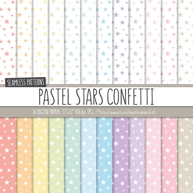 Pastel Stars Confetti Digital Paper Pack. Stary Seamless | Etsy
