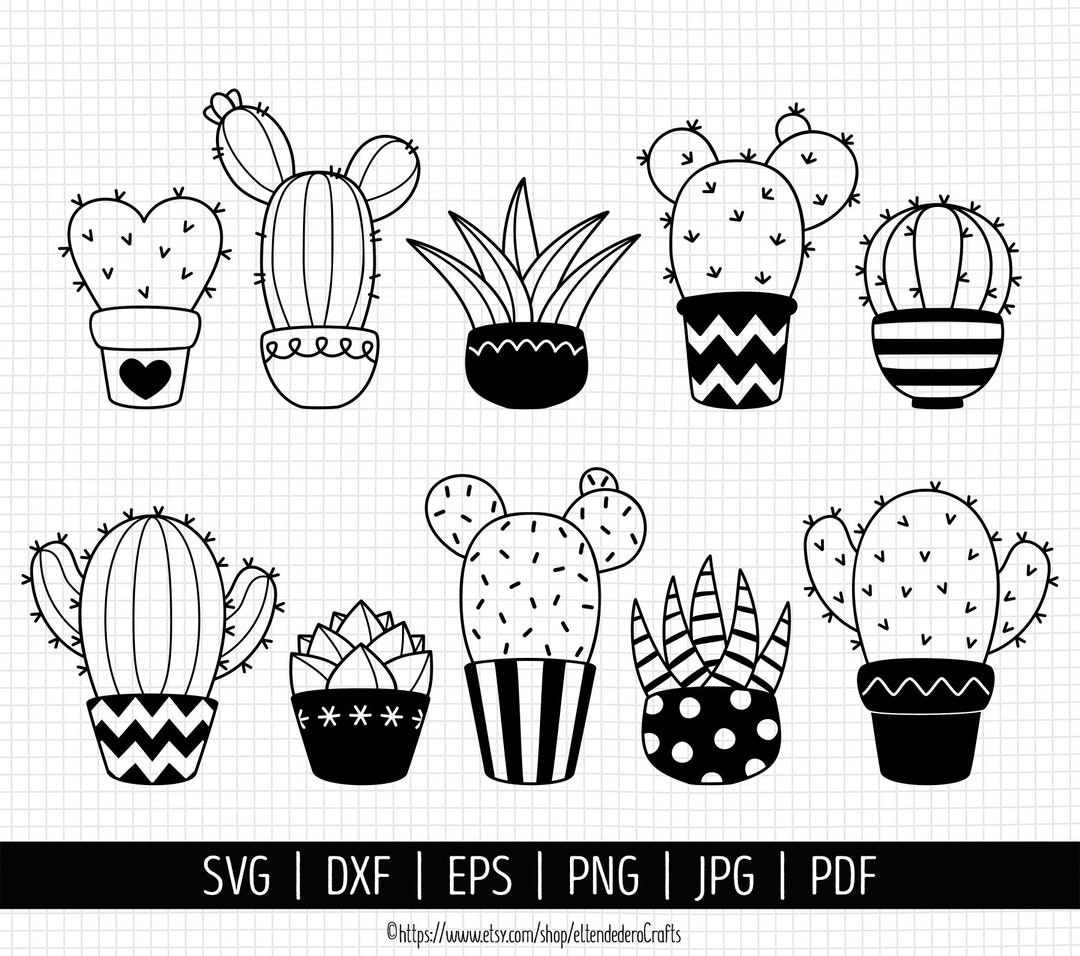Boho Cactus SVG. Cacti and Succulent in a Pot Cut Files. Doodle Cactus ...