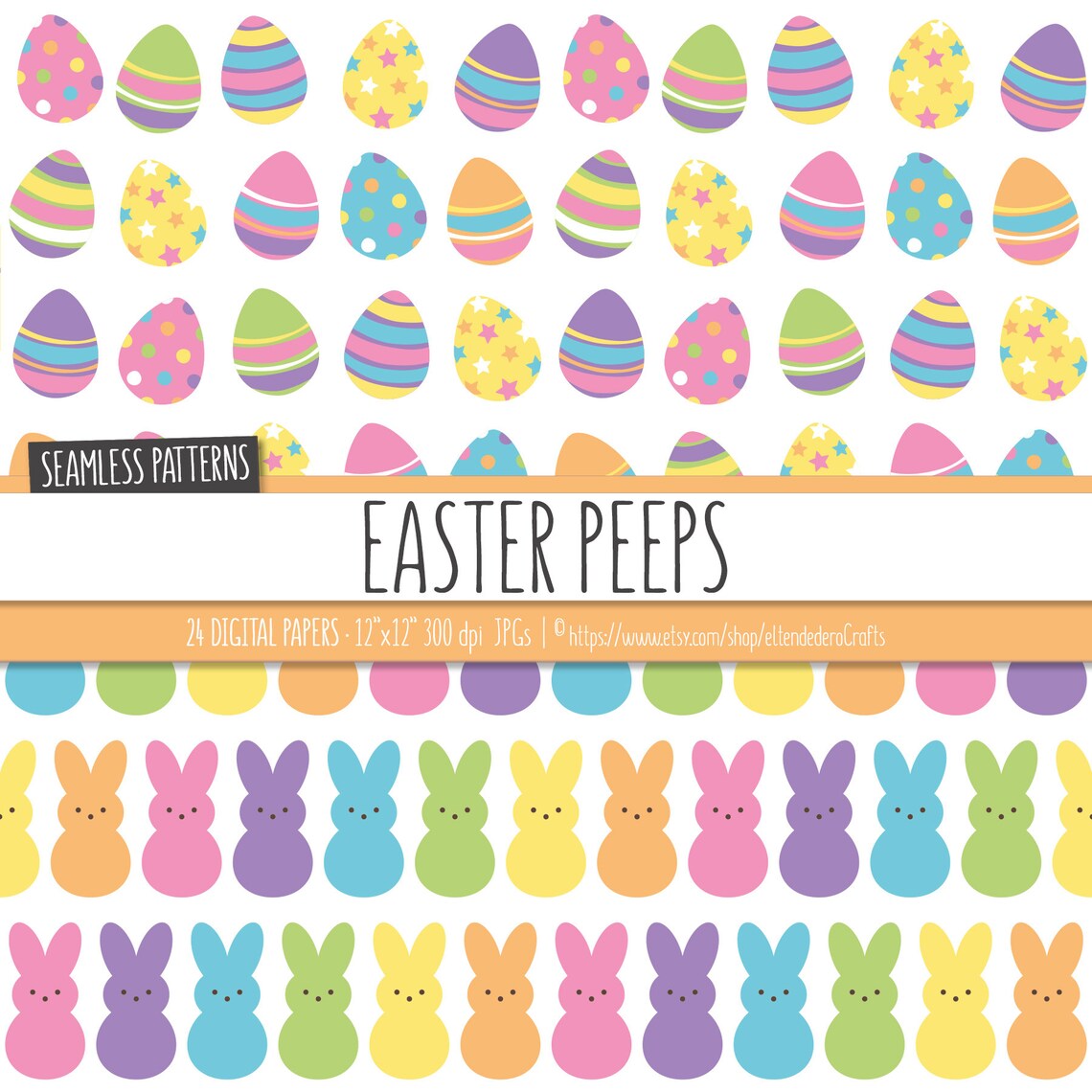 Easter Digital Paper Package. Kids Easter Peeps Seamless | Etsy