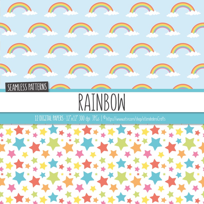 Rainbow Digital Paper Pack. Multicolor Rainbows Stripes - Etsy