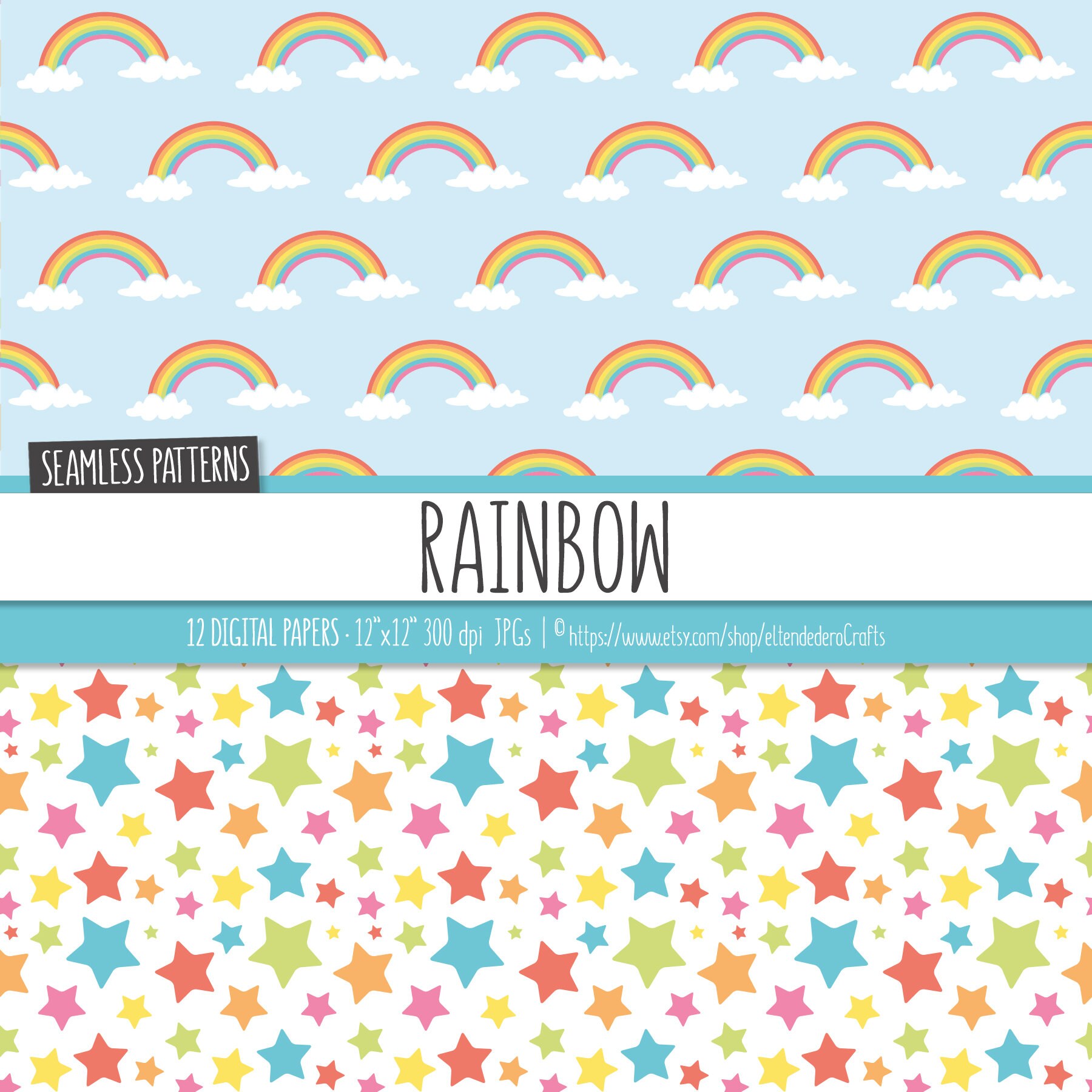 Rainbow Digital Paper Pack. Multicolor Rainbows Stripes - Etsy