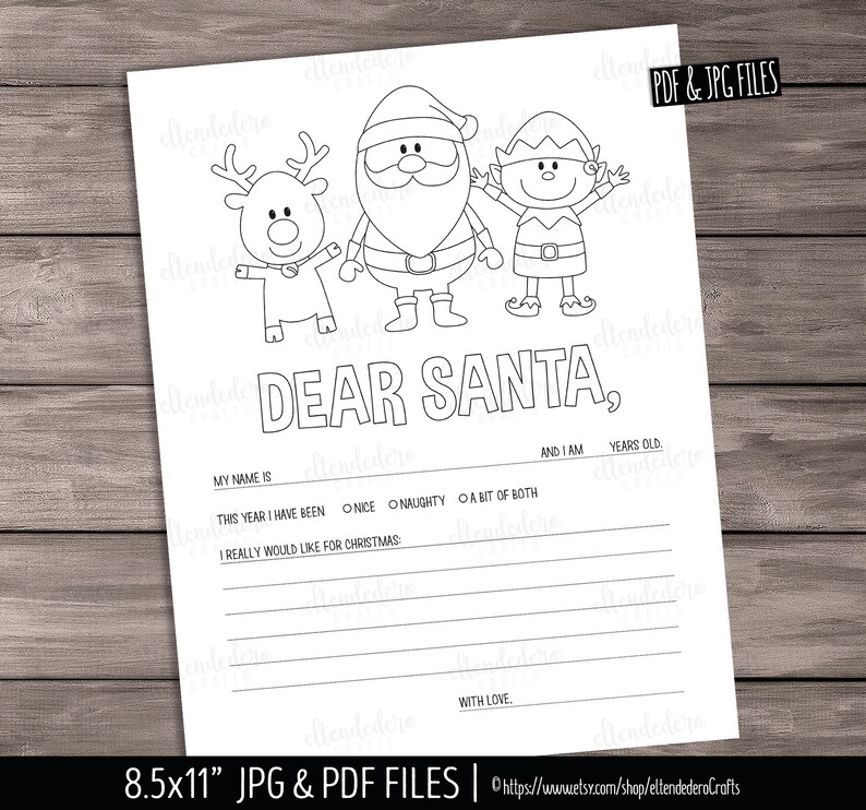 PRINTABLE Letter to Santa Coloring Page. Christmas Holidays - Etsy