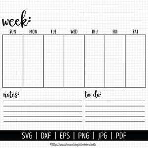 Blank Calendar SVG. Digital Weekly Calendar Vector Cut Files Cutting ...