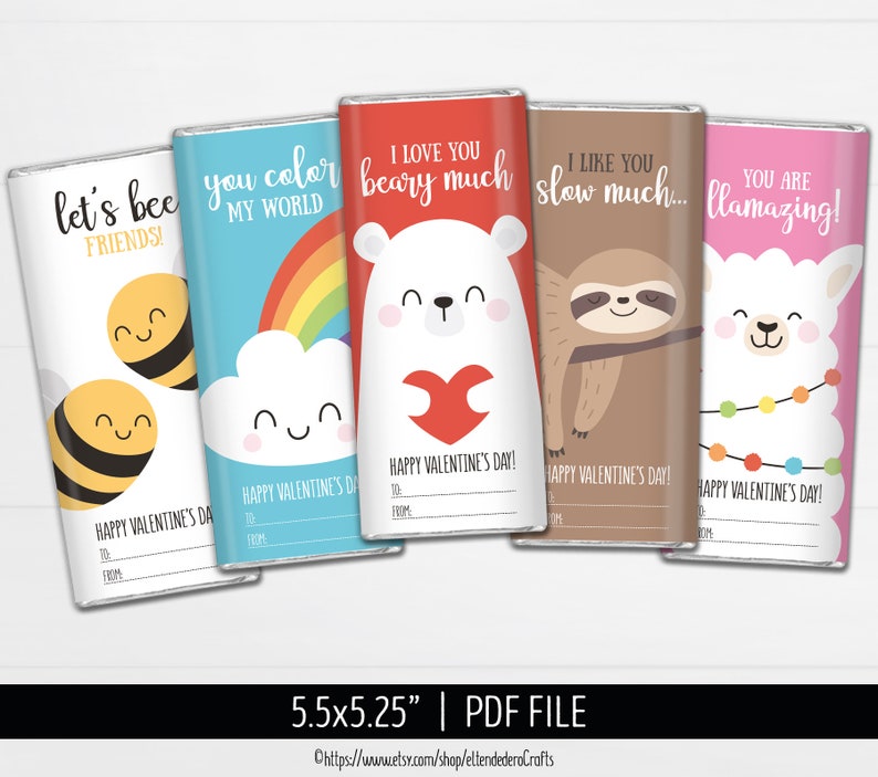 Kids Valentines Chocolate Bar Wrappers. Classroom Large Candy Bar ...