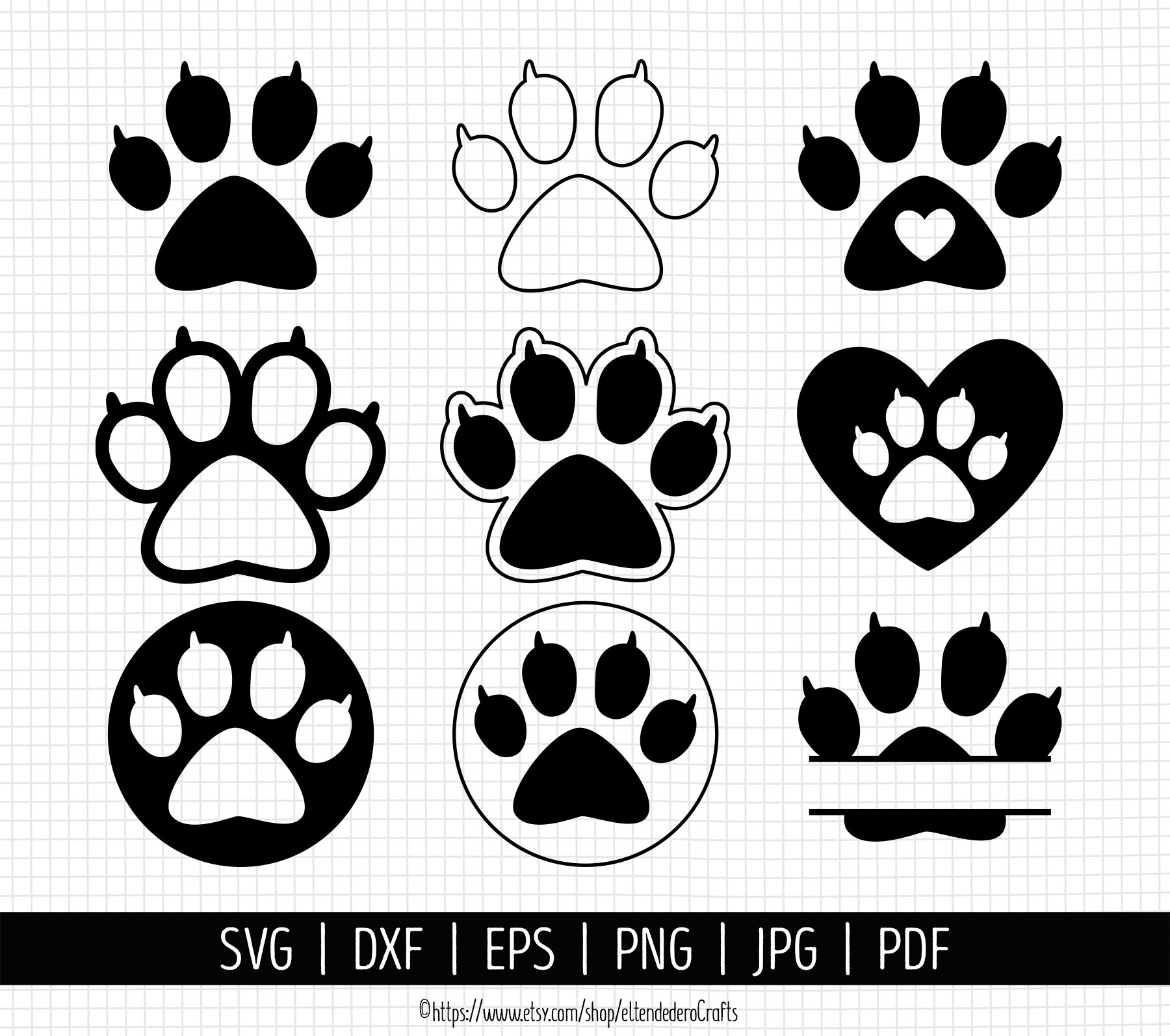 Cat Paw Prints SVG Bundle. Cat Paws SVG. Paw Monogram Cut Files. Pet ...