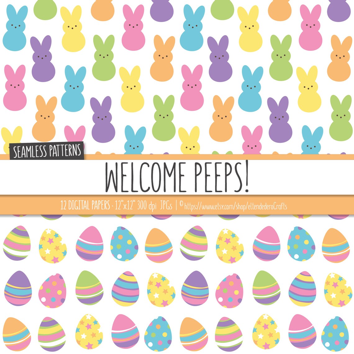 Easter Digital Paper Package. Kids Easter Peeps Seamless | Etsy