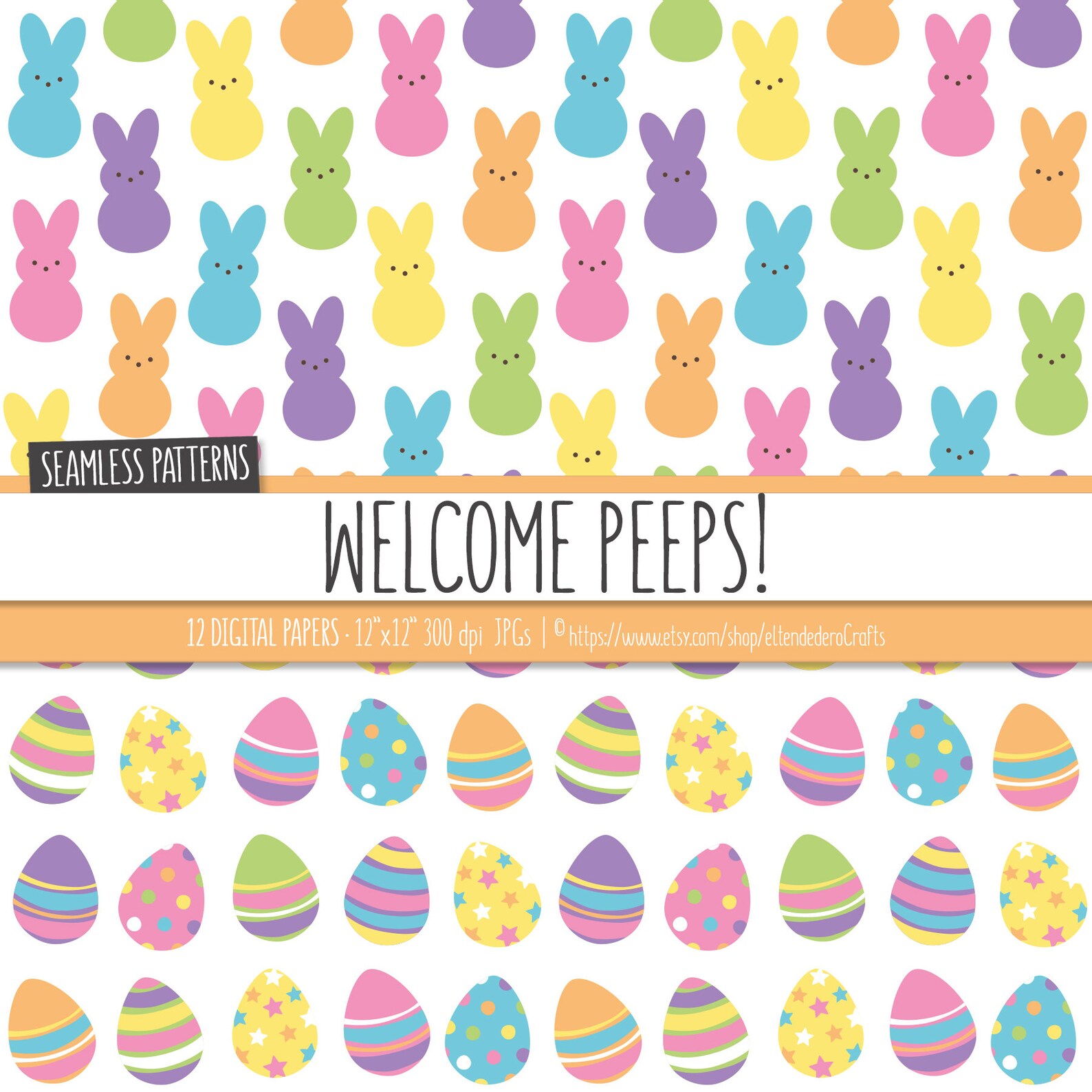 Easter Digital Paper Package. Kids Easter Peeps Seamless | Etsy