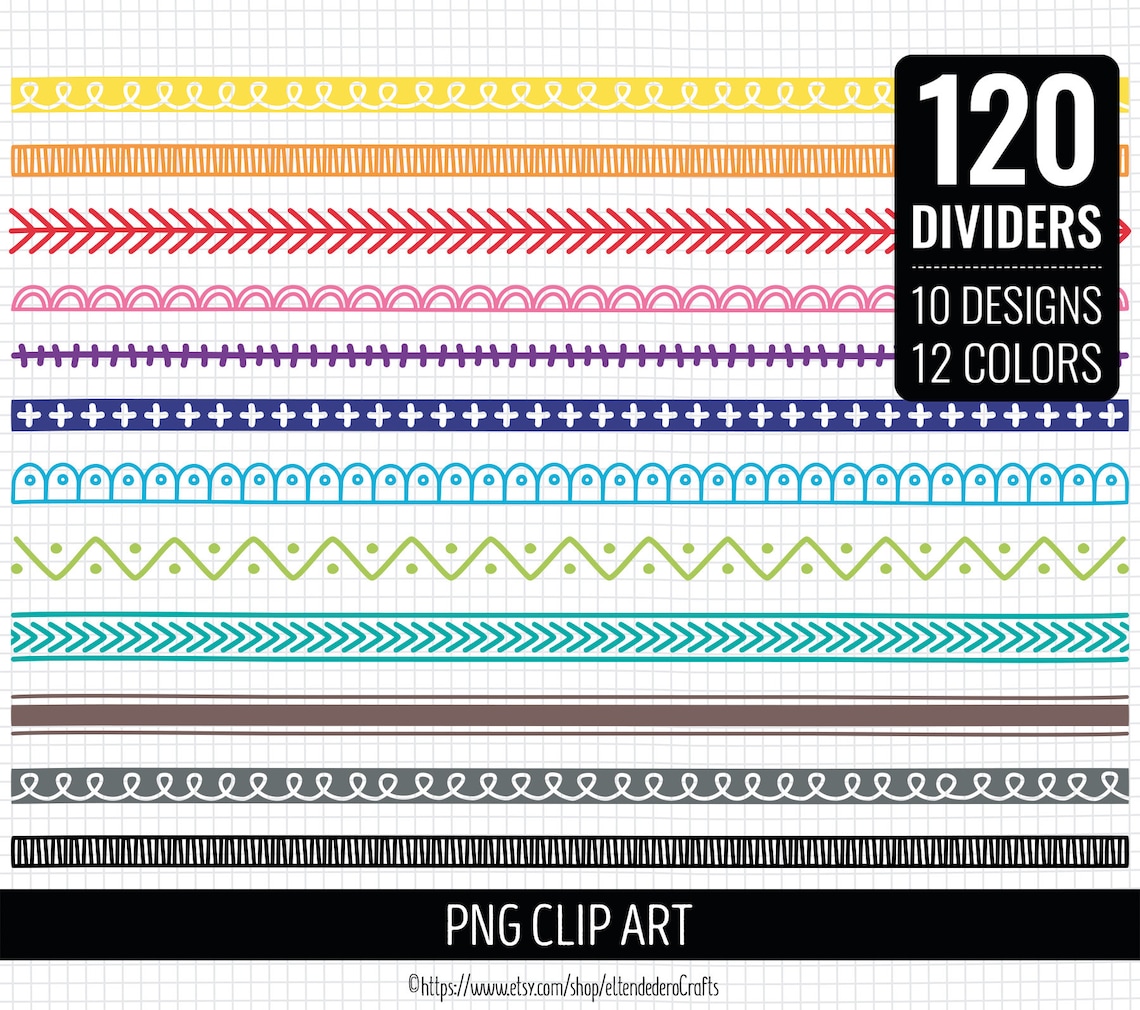 Doodle Dividers PNG Clipart. Colorful Hand Drawn Ribbons - Etsy