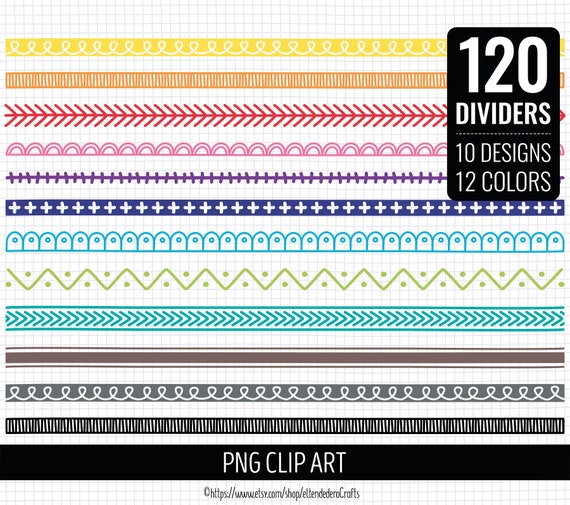 Doodle Dividers PNG Clipart. Colorful Hand Drawn Ribbons | Etsy