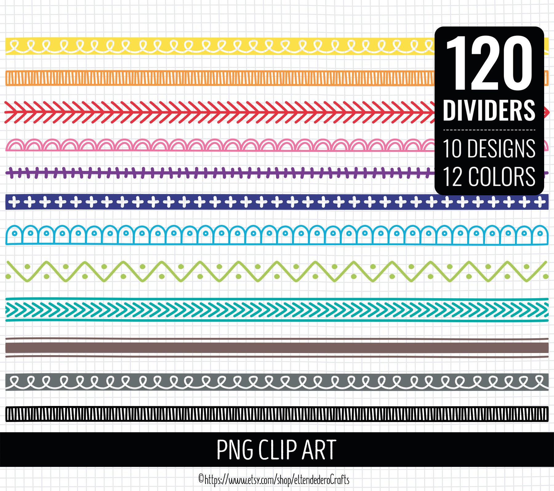 Doodle Dividers PNG Clipart. Colorful Hand Drawn Ribbons | Etsy