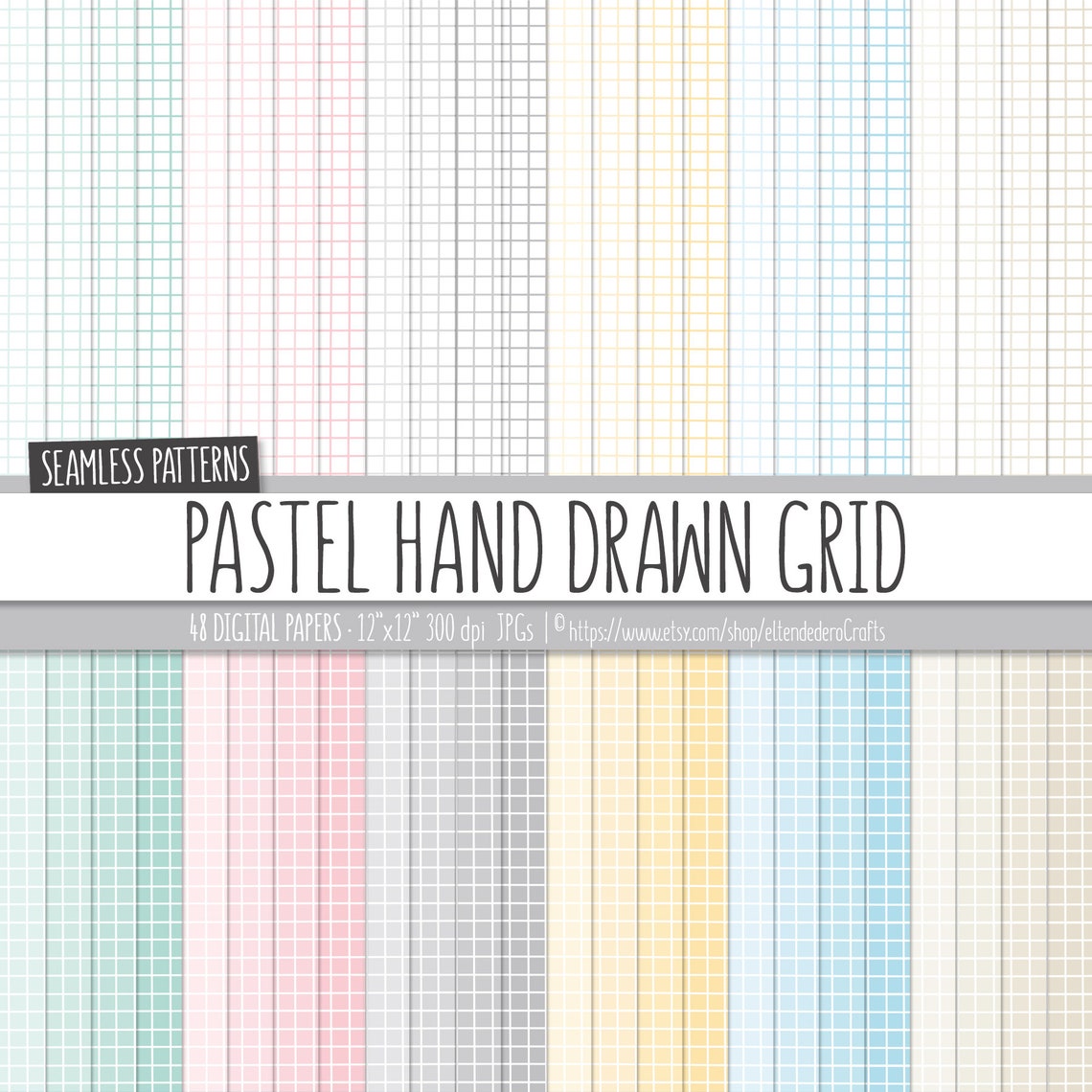 Pastel Hand Drawn Grid Digital Paper Set. Baby Graph Backgrounds ...