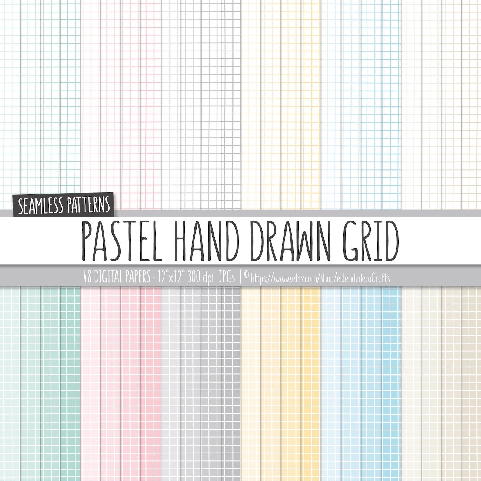 Pastel Hand Drawn Grid Digital Paper Set. Baby Graph Backgrounds ...