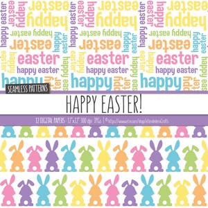 Easter Digital Paper Package. Kids Easter Bunny Seamless Patterns With ...