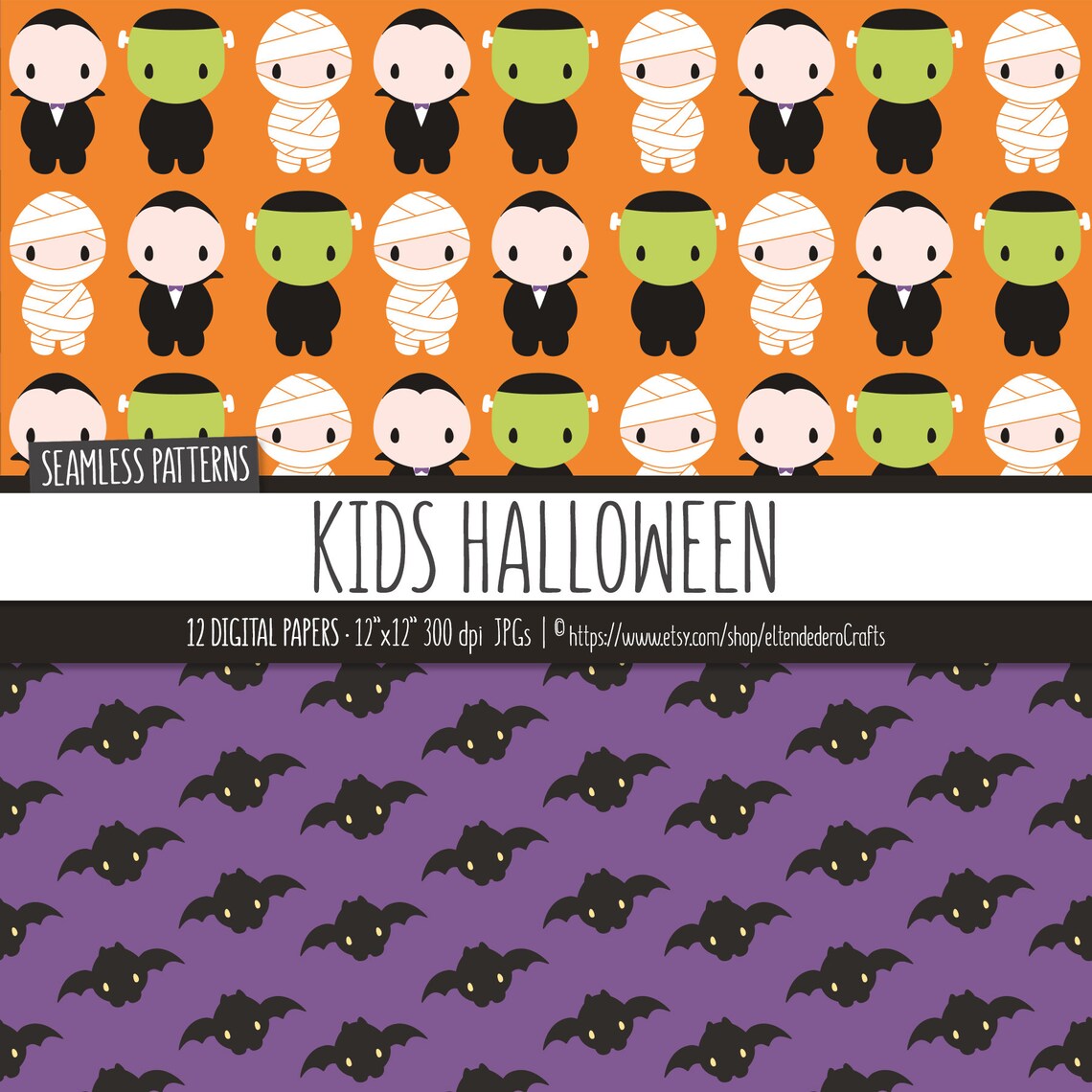 Halloween Digital Paper Package. Kids Trick or Treat Seamless - Etsy