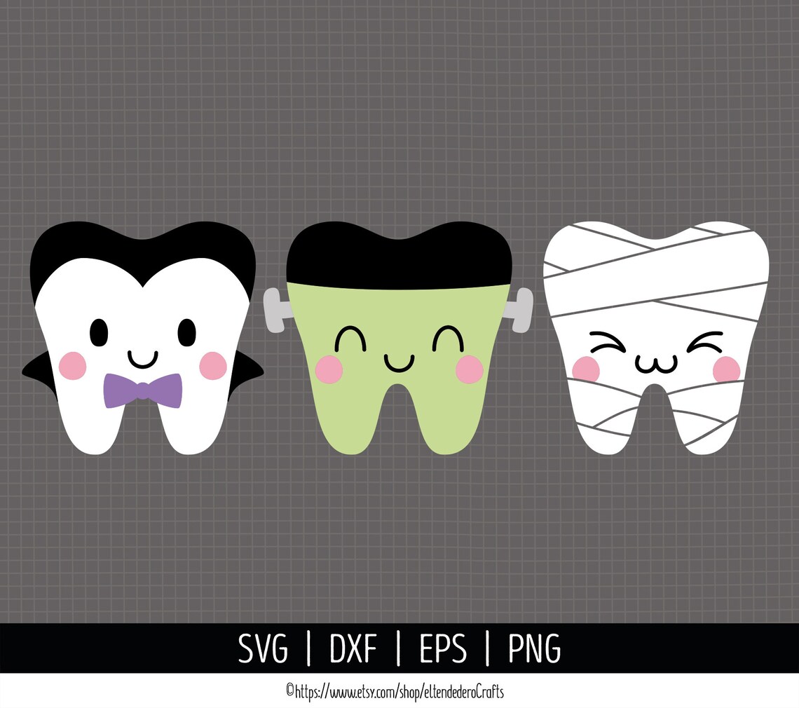 Halloween Tooth Fairy SVG. Dracula, Frankenstein & Mummy Tooth Cut ...
